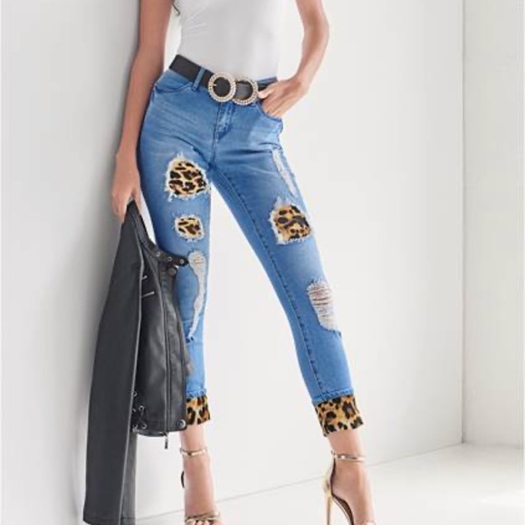 VENUS | Jeans | Venus Animal Print Cuffed Jeans | Poshmark